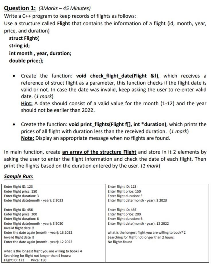 Solved Write a C++ program to keep records of flights as | Chegg.com