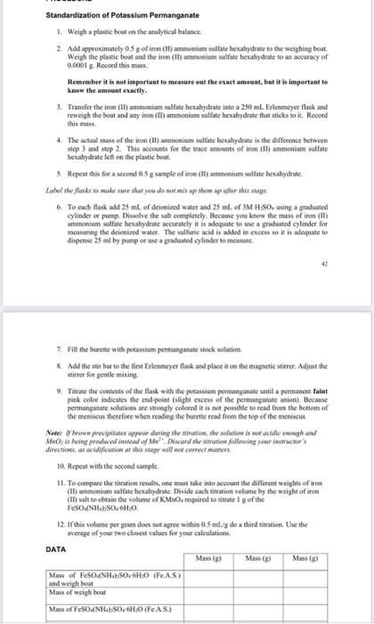 EXPERMENT 3 OXIDATION - REDUCTION TITRATION: | Chegg.com
