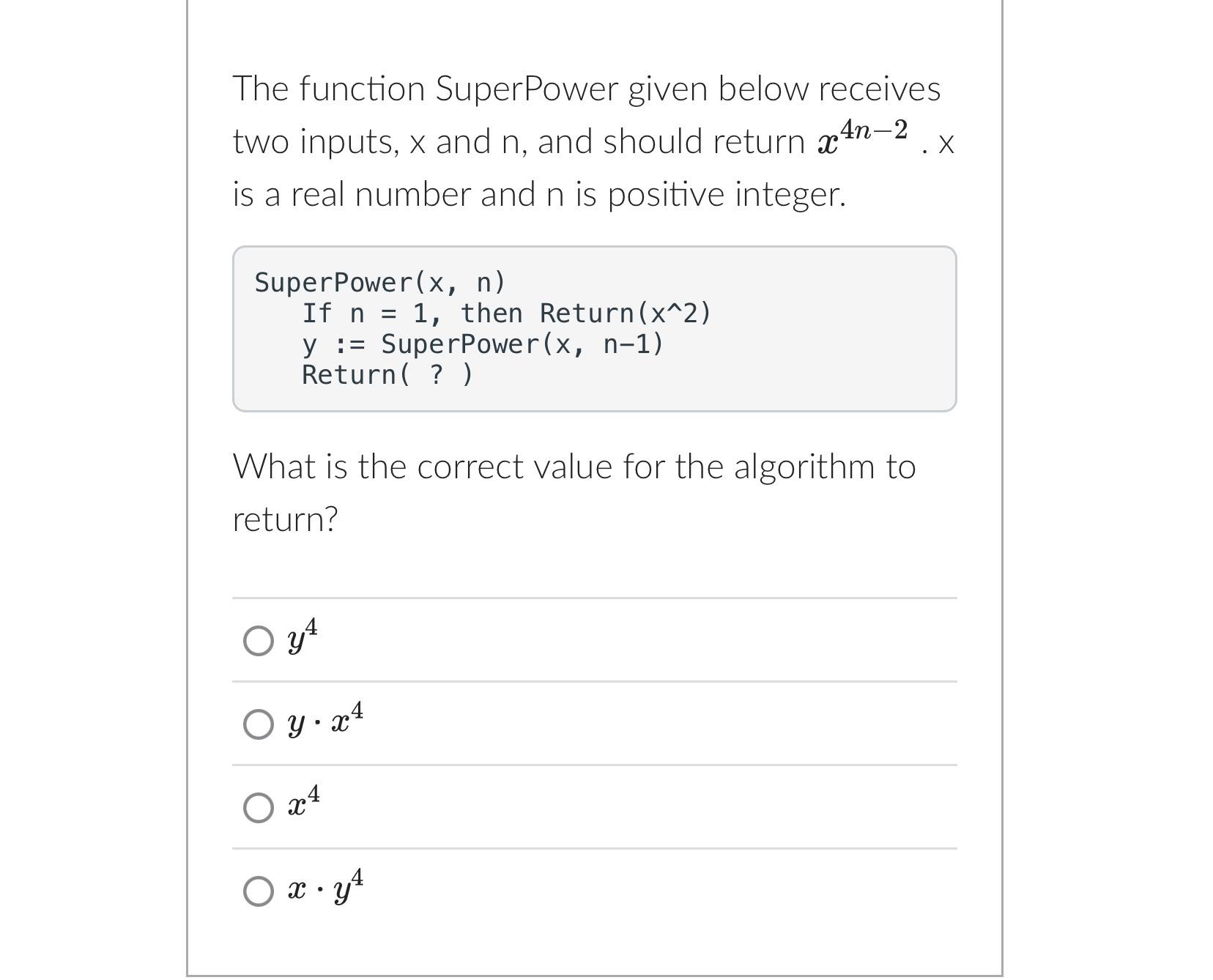 Solved The function SuperPower given below receives two | Chegg.com