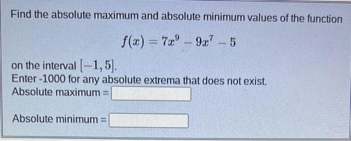 Solved Find the absolute maximum and absolute minimum values | Chegg.com