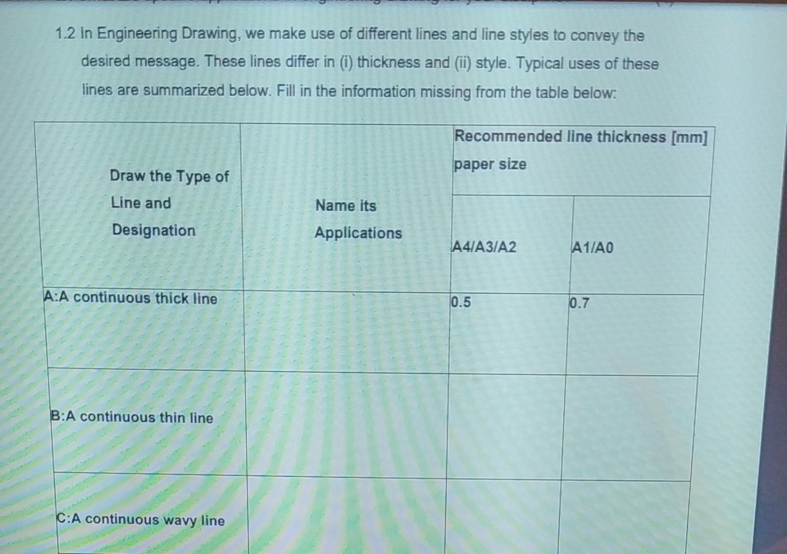 Solved 1.2 In Engineering Drawing, we make use of different | Chegg.com