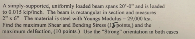 A simply-supported, uniformly loaded beam spans | Chegg.com
