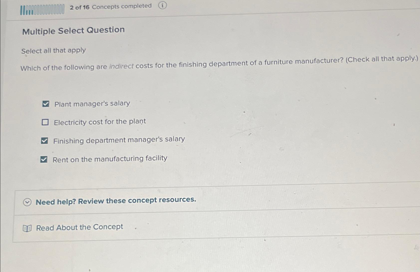 Solved 2 ﻿of 16 ﻿Concepts completedMultiple Select | Chegg.com