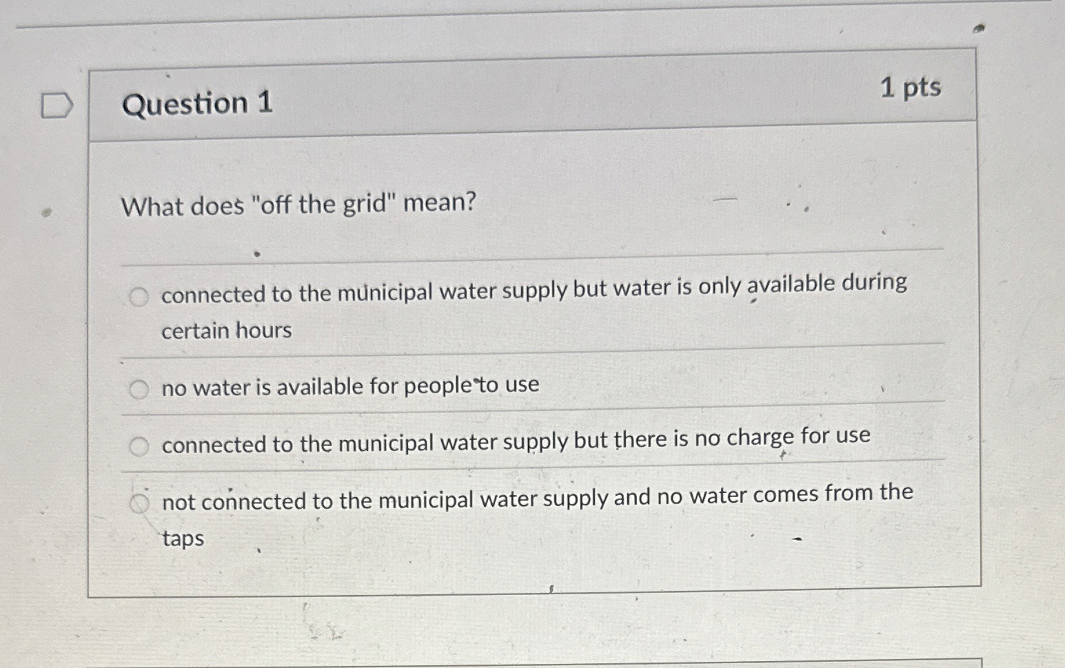 Solved Question 11 ﻿ptsWhat does "off the grid" | Chegg.com