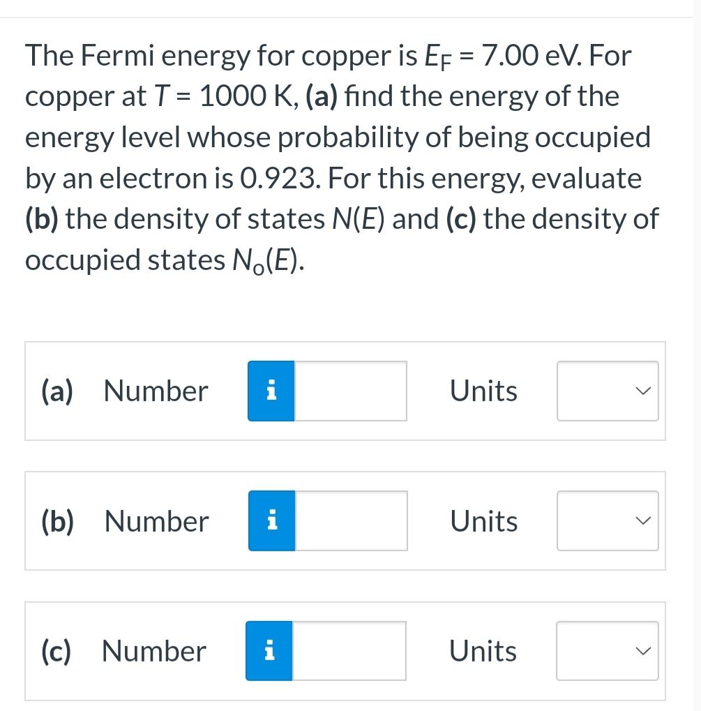 Solved The Fermi energy for copper is EF=7.00eV. ﻿For copper | Chegg.com