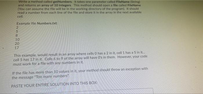Solved Write a method called getNumbers. It takes one | Chegg.com