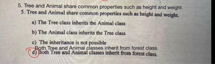 Solved 5. Tree and Animal share common properties such as | Chegg.com