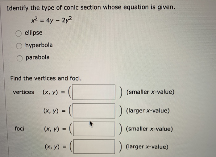 Solved Identify the type of conic section whose equation is | Chegg.com