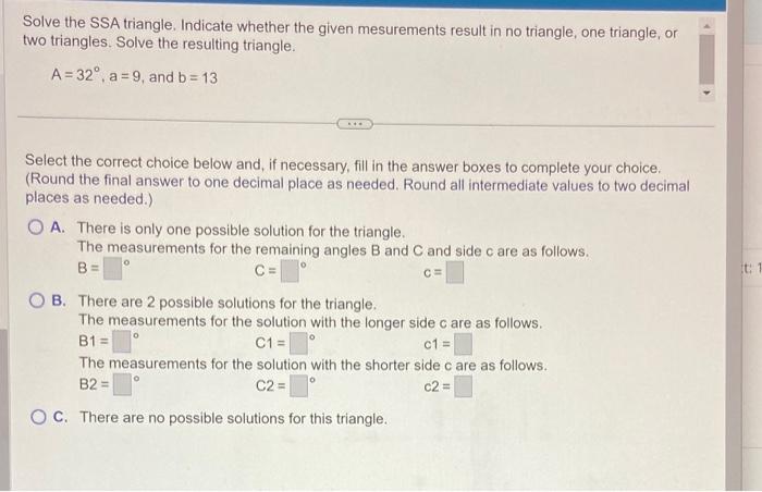 Solved Solve the SSA triangle. Indicate whether the given | Chegg.com