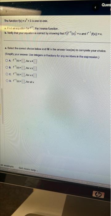 Solved The function f(x)=x3+3 is ane-to-ane. a. Find ne | Chegg.com