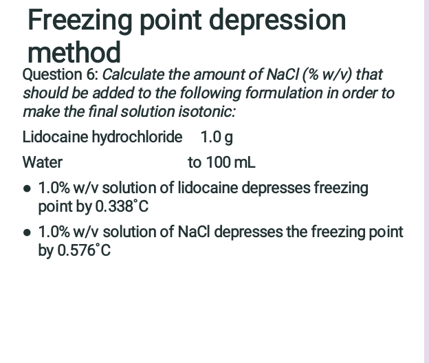 Solved Freezing point depression methodQuestion 6: Calculate | Chegg.com
