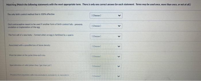 Matching (Match the following statements with the | Chegg.com