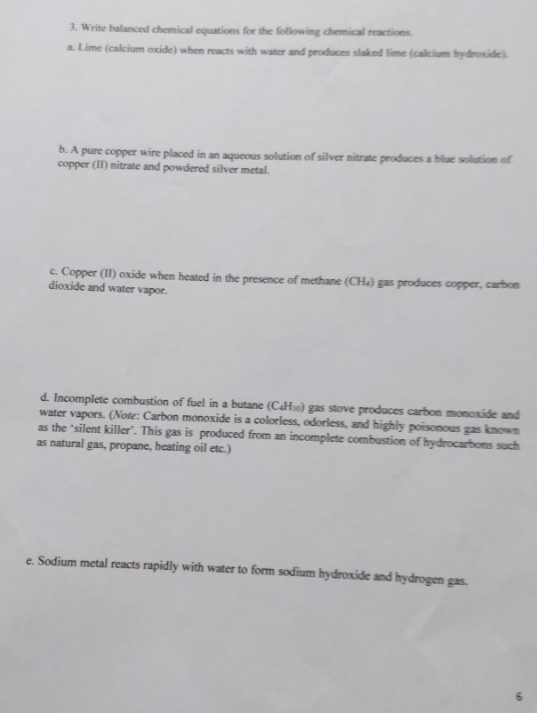 Solved 3 Write Balanced Chemical Equations For The