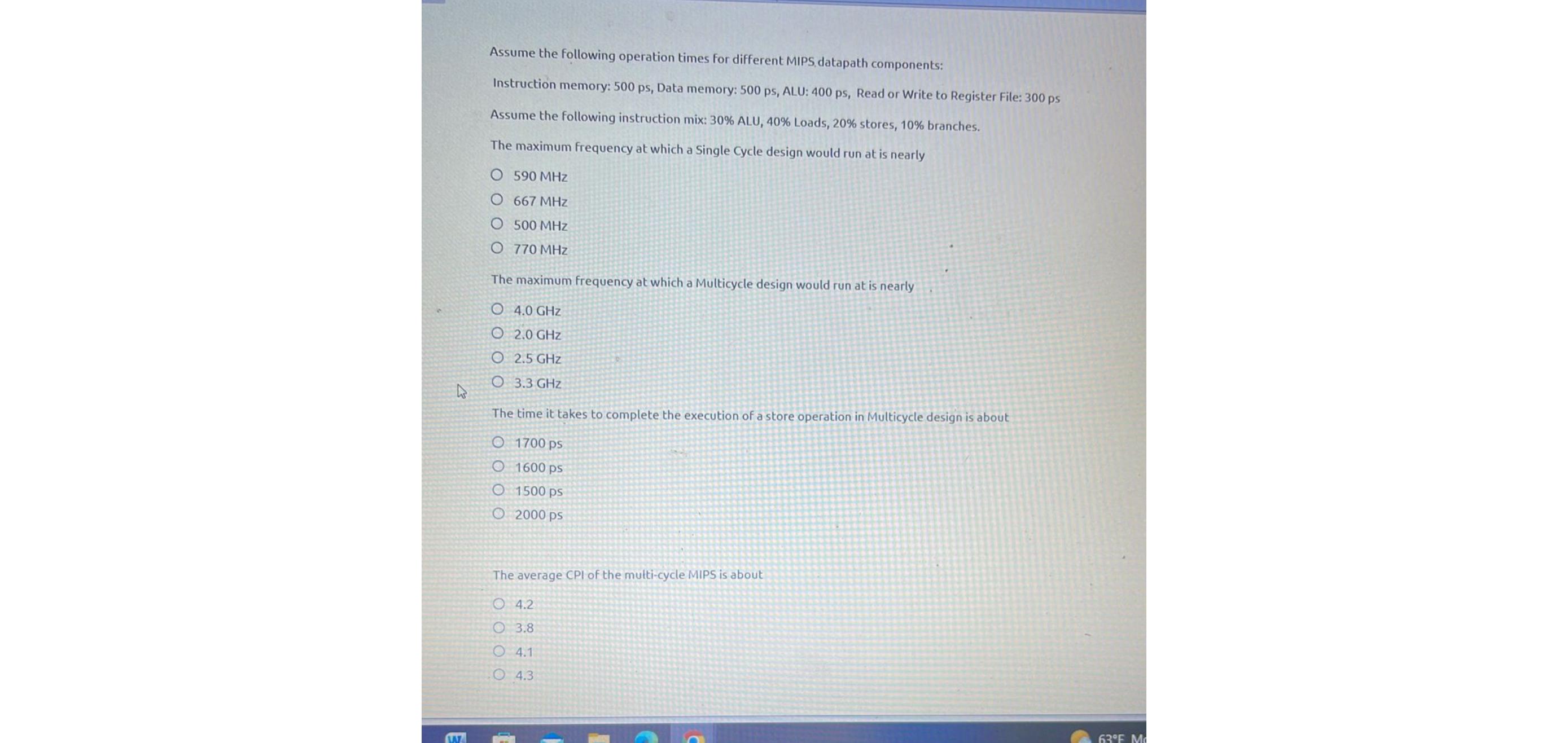 Solved Assume the following operation times for different | Chegg.com