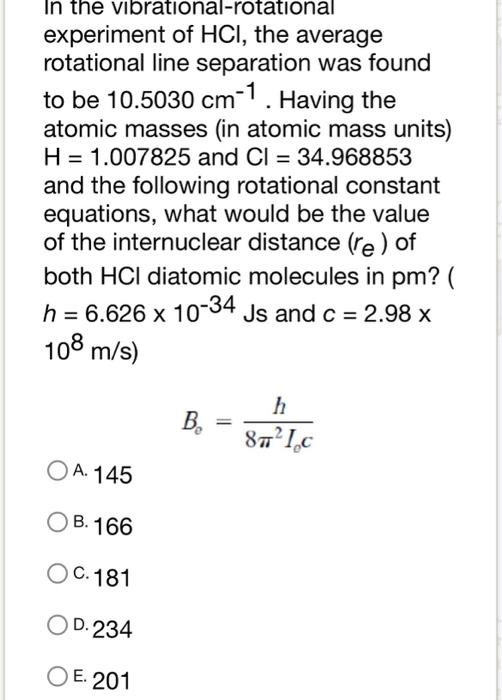 Solved Experiment Of Hcl The Average Rotational Line