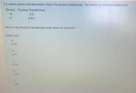 Solved if a certain phase transformation obeys the Avrami | Chegg.com