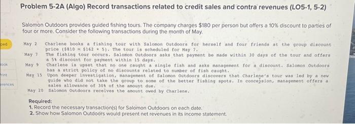 Solved Problem 5-2A (Algo) Record transactions related to | Chegg.com