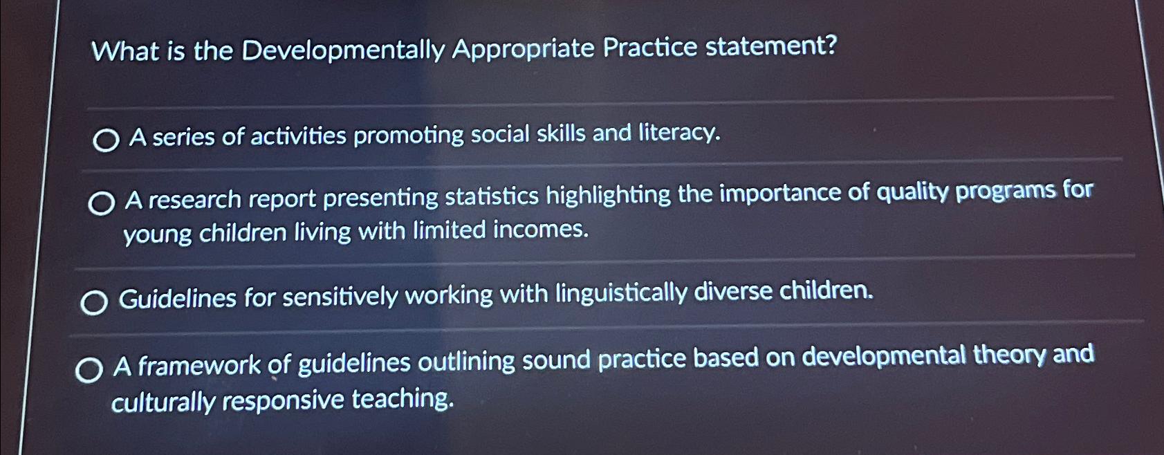 Solved What is the Developmentally Appropriate Practice | Chegg.com