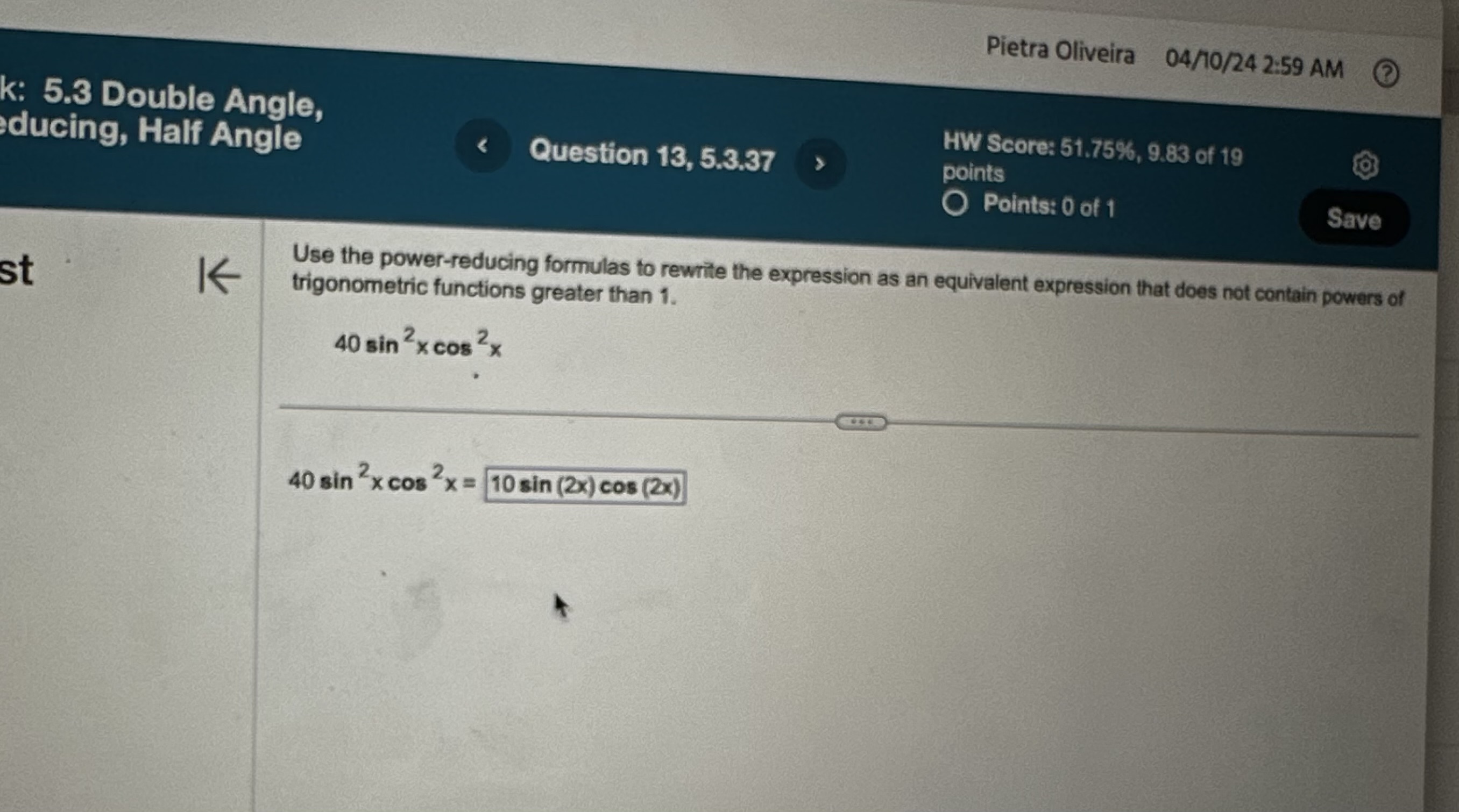 Solved Use the power-reducing formulas to rewrite the | Chegg.com
