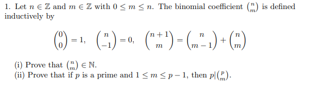 Let ninZ and minZ with 0≤m≤n. ﻿The binomial | Chegg.com