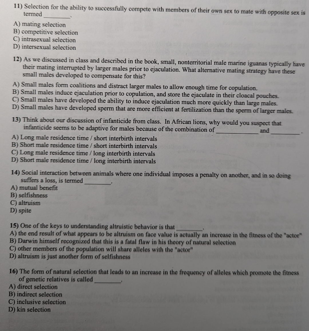 Solved Selection for the ability to successfully compete | Chegg.com