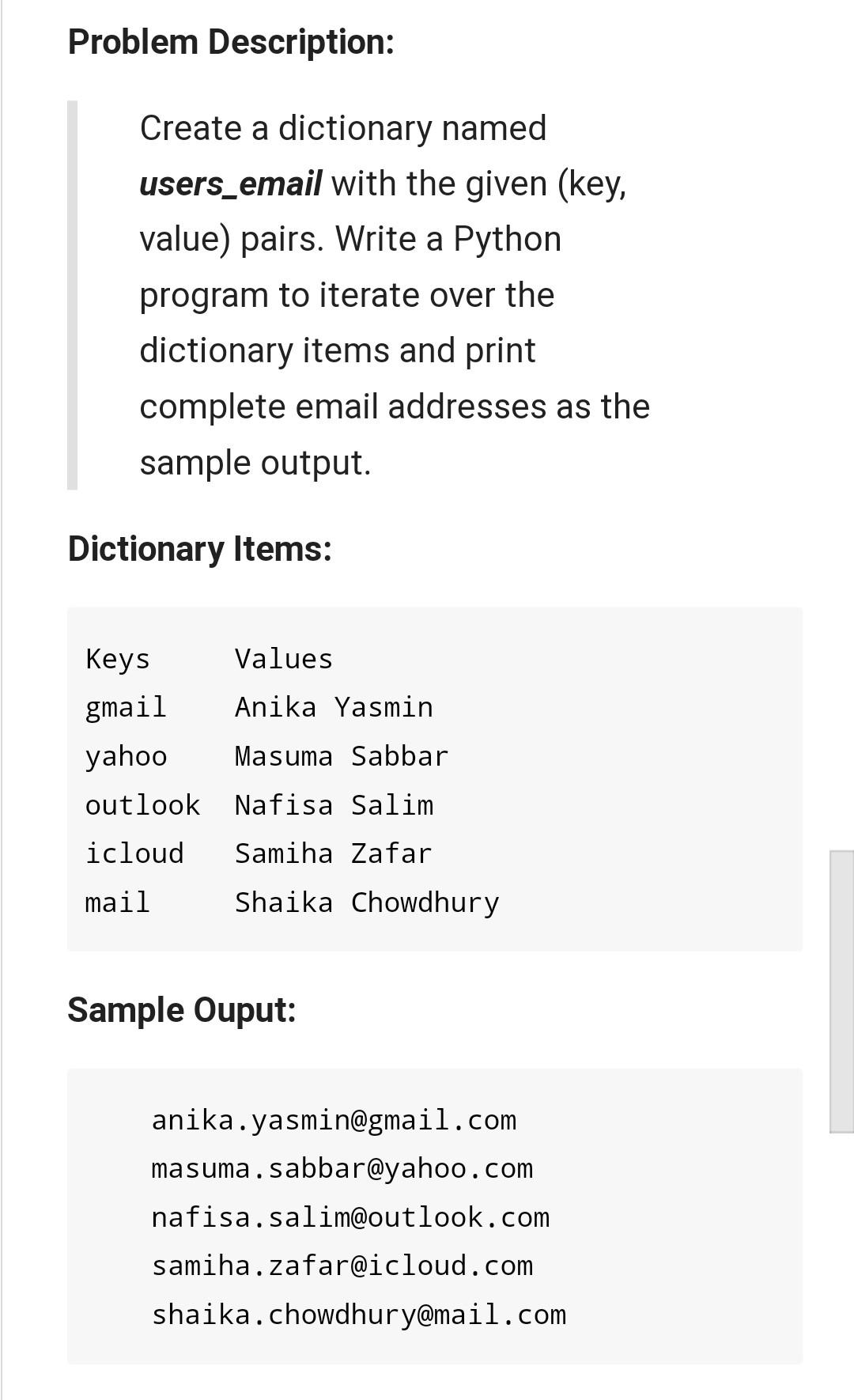 Solved Problem Description: Create a dictionary named | Chegg.com
