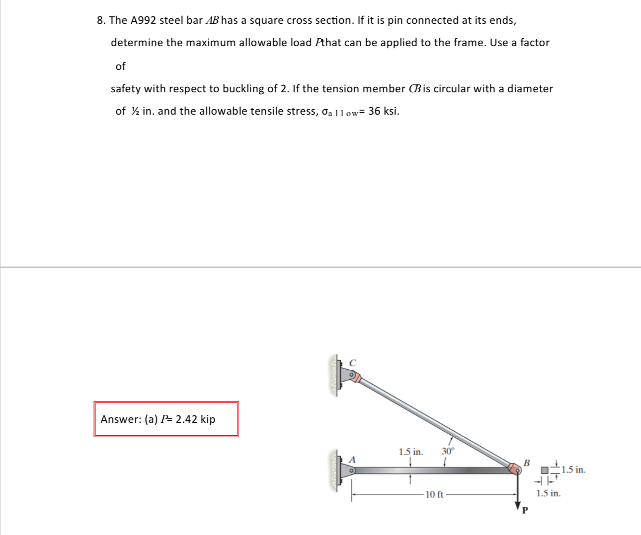 Solved The A992 ﻿steel bar AB ﻿has a square cross section. | Chegg.com