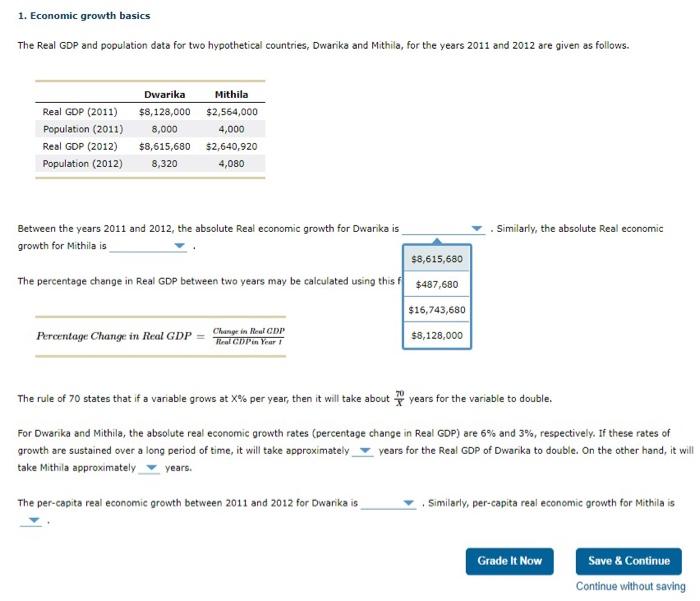 Solved 1. Economic growth basics The Real GDP and population | Chegg.com