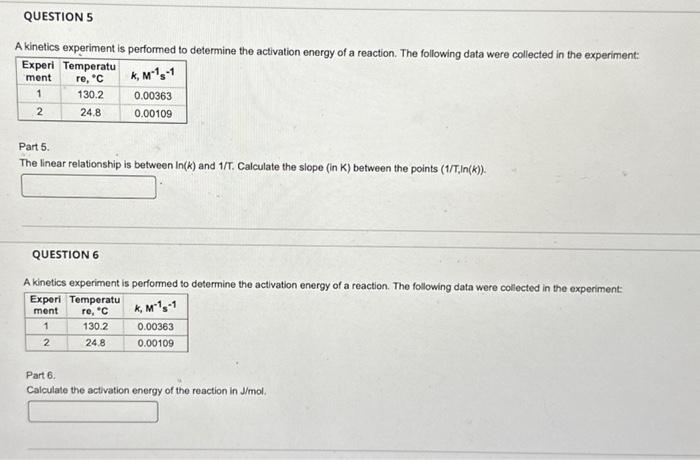 Solved Part 5. The linear relationship is between ln(k) and | Chegg.com