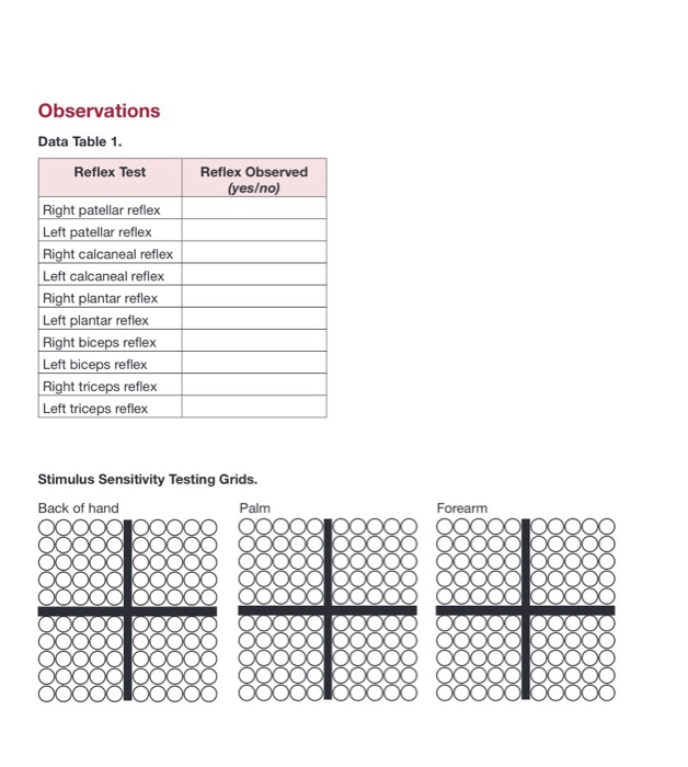 Observations Data Table 1. Reflex Test Reflex | Chegg.com