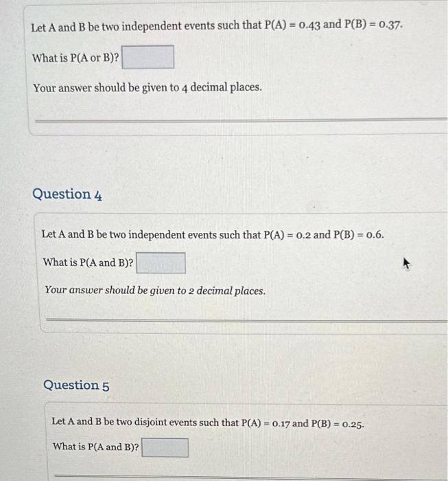 Solved Let A and B be two independent events such that | Chegg.com
