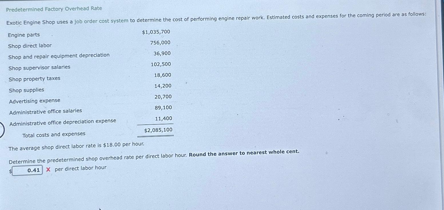 Solved Predetermined Factory Overhead RateExotic Engline | Chegg.com
