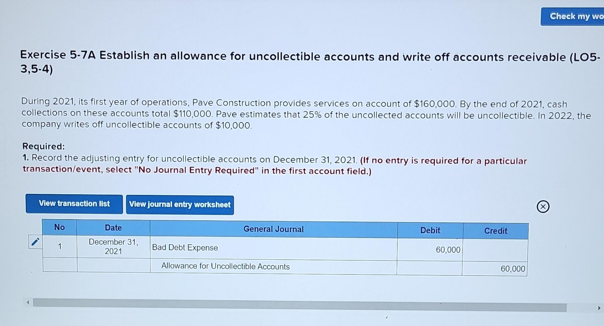 Solved Exercise 5-7A Establish an allowance for | Chegg.com