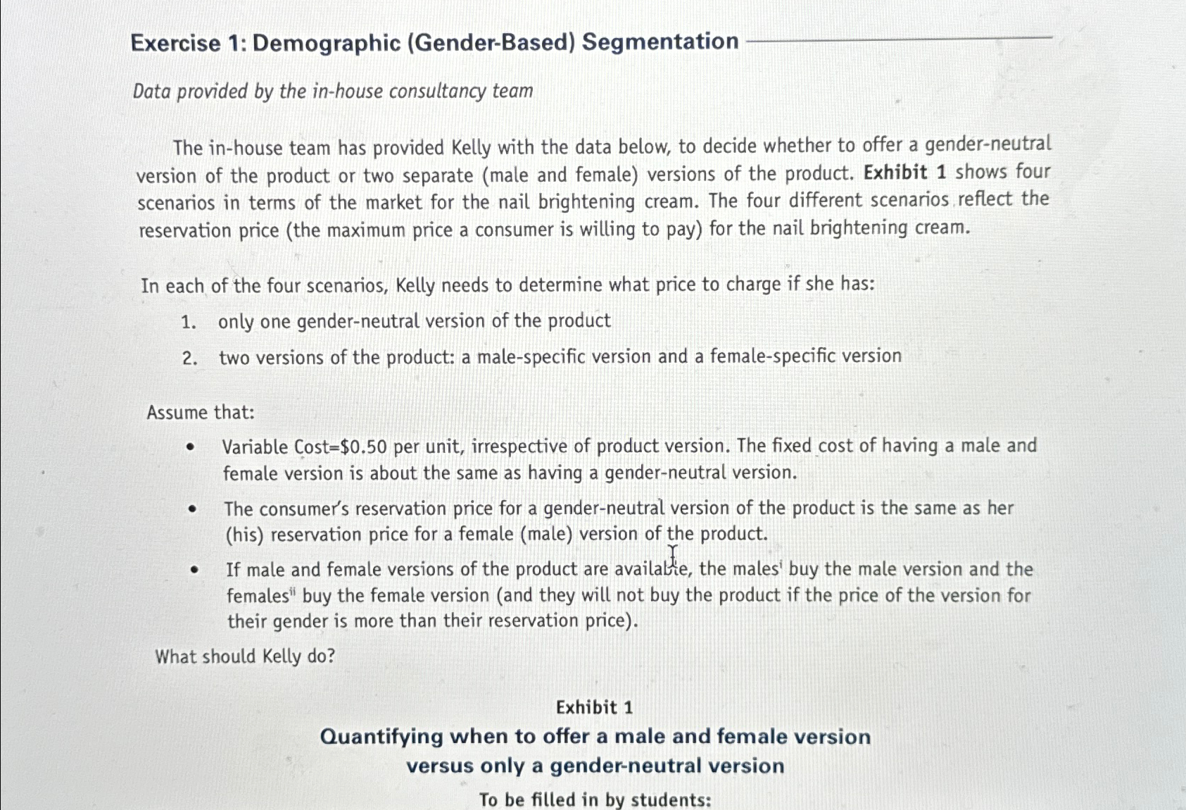 Solved Exercise 1: Demographic (Gender-Based) | Chegg.com