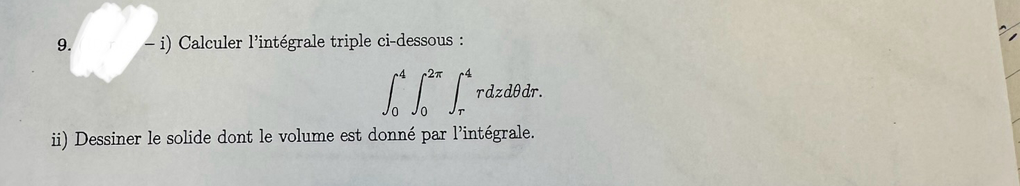 i) ﻿Calculer l'intégrale triple ci-dessous | Chegg.com