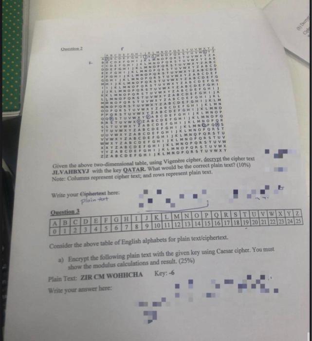 Solved (a) Enerypt the following plain text with the given | Chegg.com
