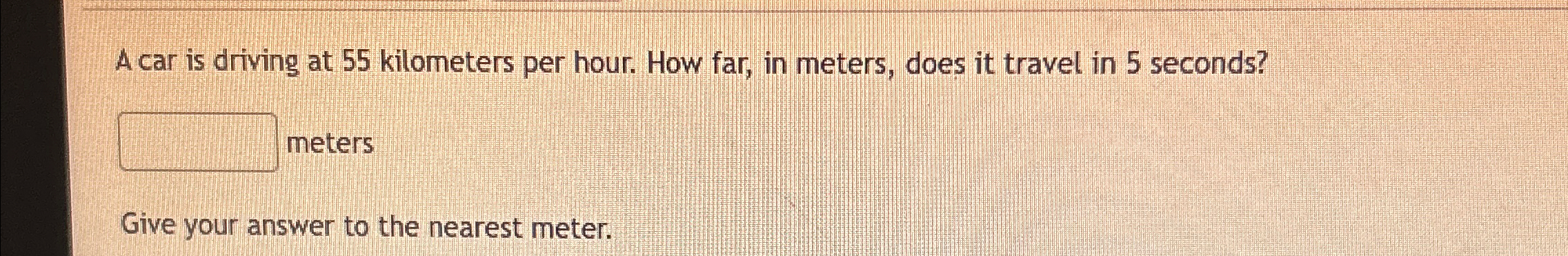 Solved A car is driving at 55 ﻿kilometers per hour. How far, | Chegg.com