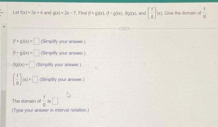 Solved Let F X 3x 4 And G X 2x 7 Find F G X