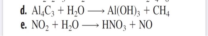 Solved Al4C3+H2O Al(OH)3+CH4 NO2+H2O HNO3+NO | Chegg.com