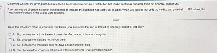Solved Determine whether the given procedure results in a | Chegg.com