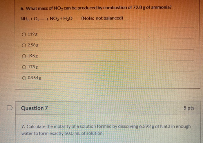 Solved 6. What mass of NO2 can be produced by combustion of | Chegg.com