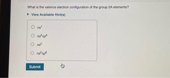 Solved What is the valence electron configuration of the | Chegg.com