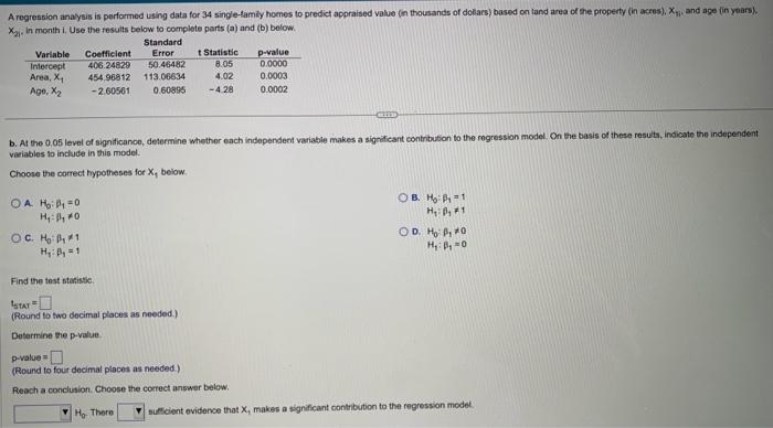 Solved A regression analysis is performed using data for 34 | Chegg.com