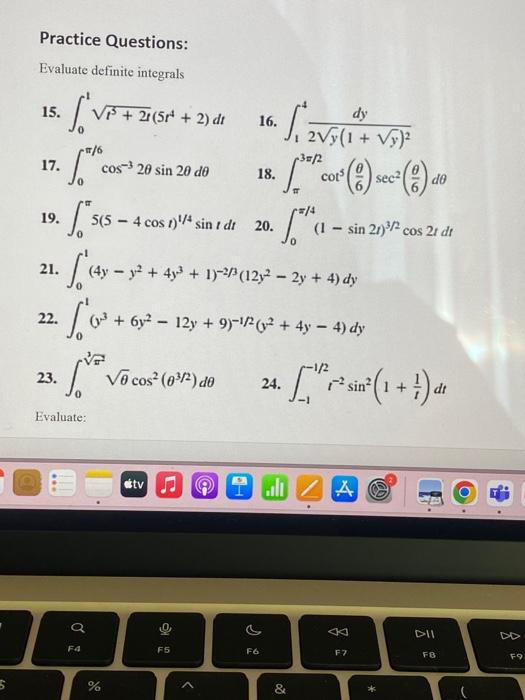 Solved Practice Questions: Evaluate definite integrals 15. | Chegg.com