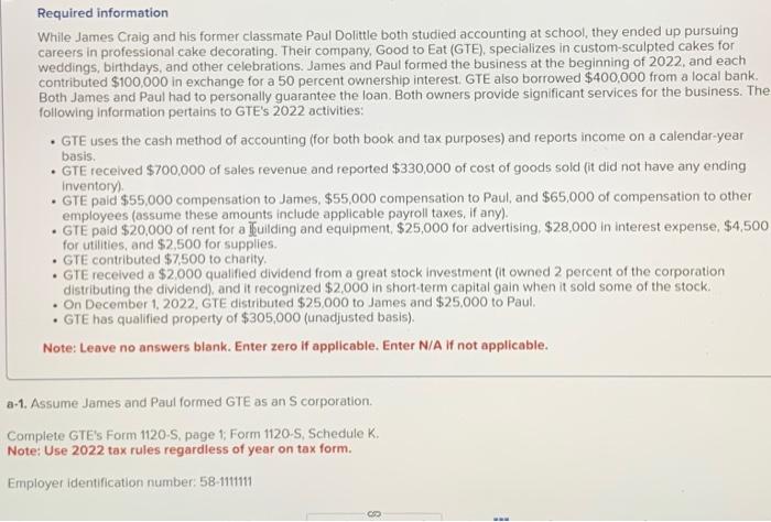 I have to full out the 2021 tax forms for the 1120S | Chegg.com