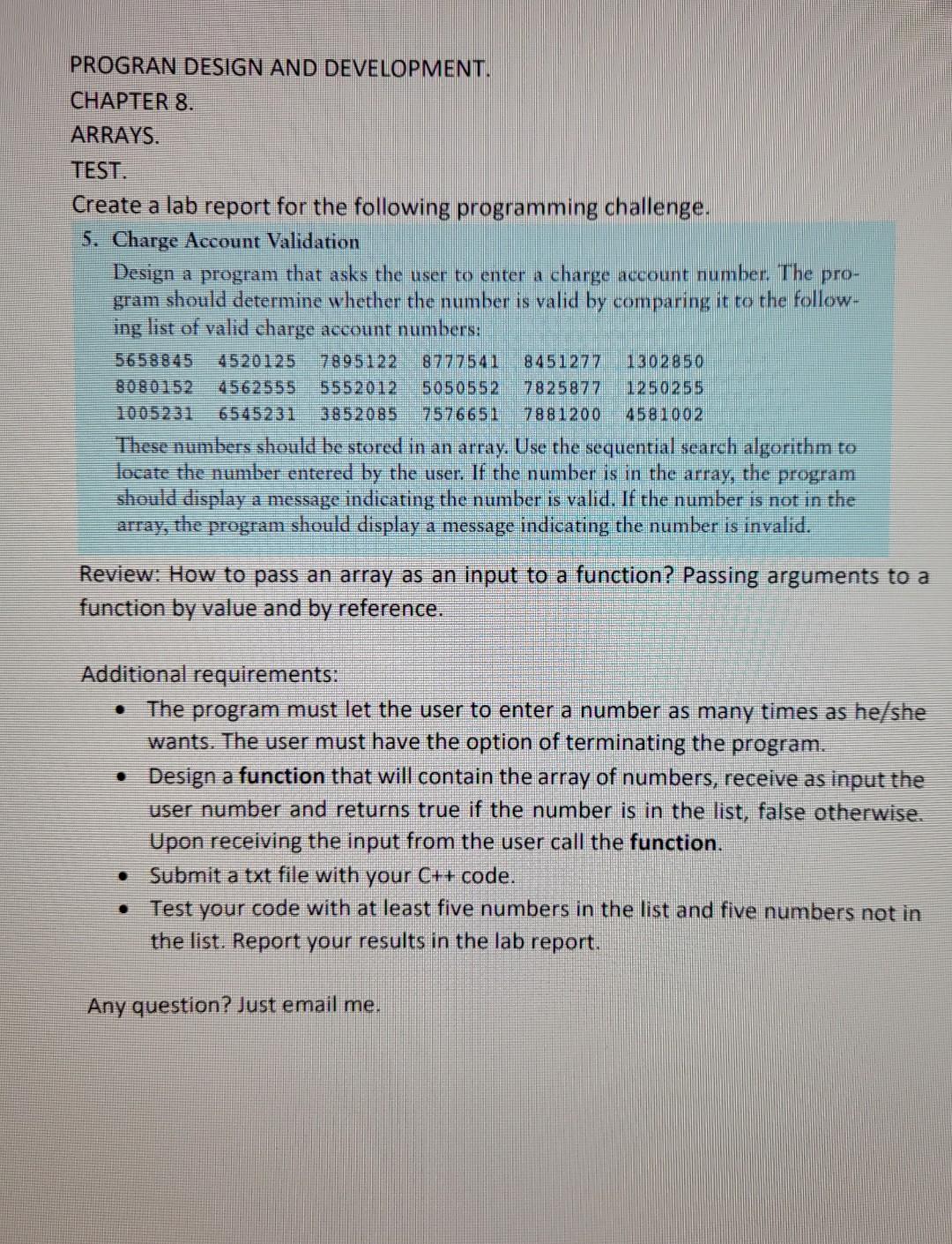 Solved PROGRAN DESIGN AND DEVELOPMENT. CHAPTER 8. ARRAYS. | Chegg.com