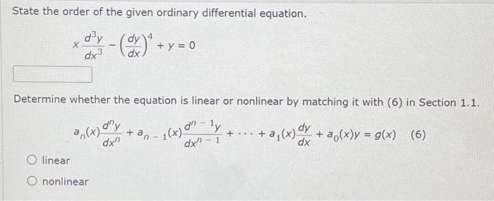 Solved State The Order Of The Given Ordinary Differential
