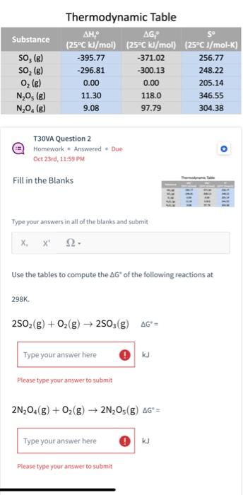 Solved Thermodynamic Table T30VA Question 2 Homework * | Chegg.com