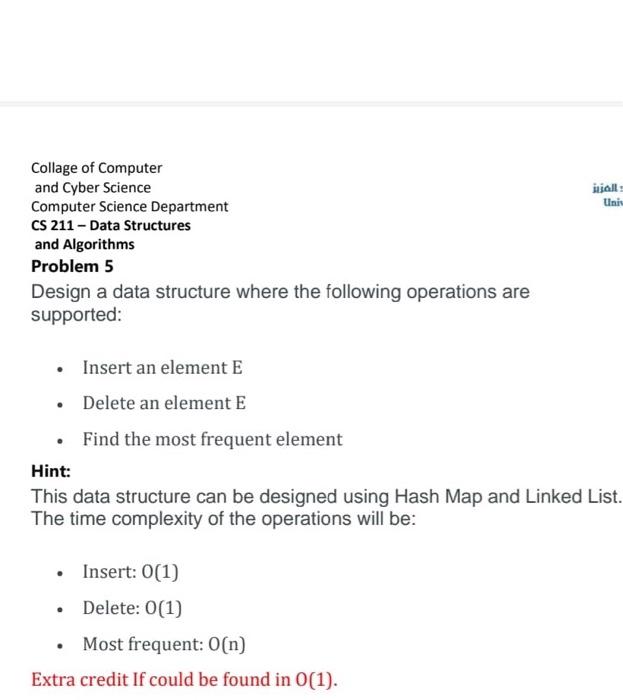 Solved Hint: This data structure can be designed using Hash | Chegg.com