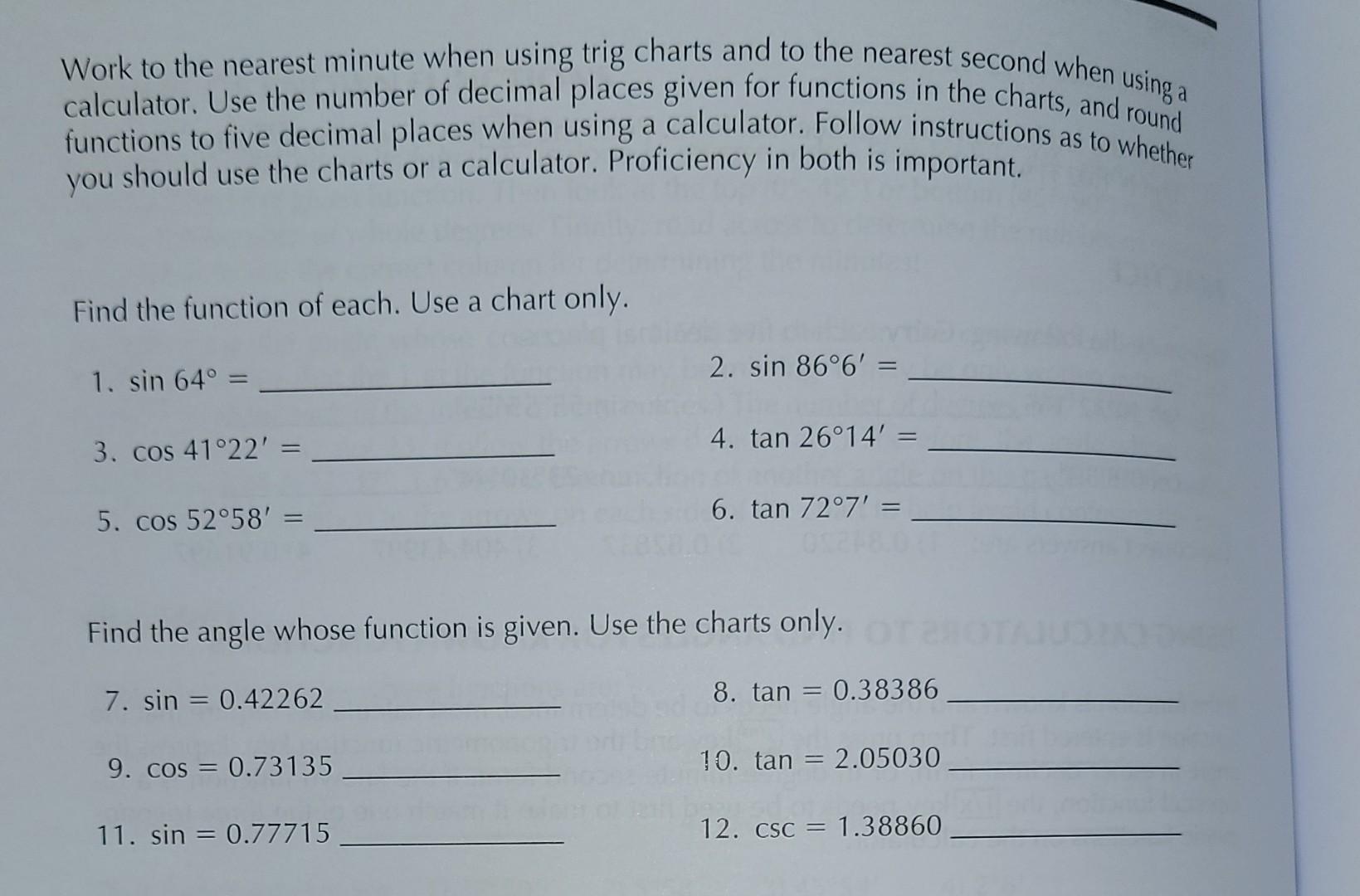 Solved Work to the nearest minute when using trig charts and | Chegg.com